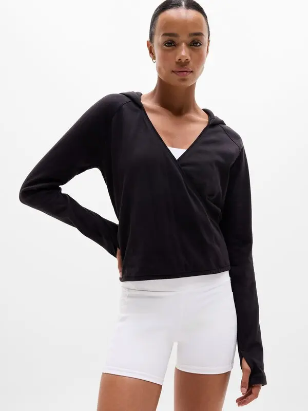 Athleta Airy Cotton Terry Wrap Hoodie - Black