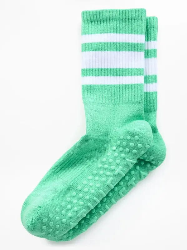Athleta Pilates Gripper Crew Socks - Palmetto/white