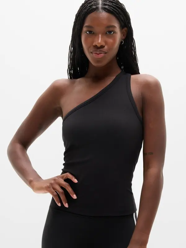 Athleta Signature Rib Asymmetrical One-shoulder Top - Black