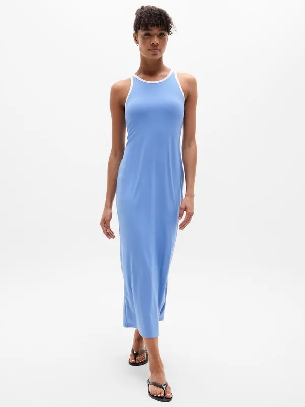 Athleta Signature Rib Maxi Dress - Waterfall/white