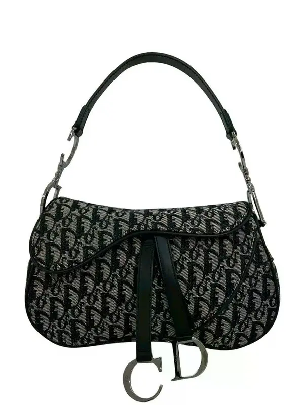 Dior Diorissimo Canvas Double Saddle Bag - Black
