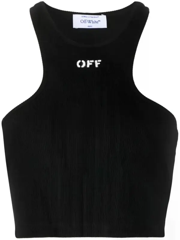 Off-White Logo Ribbed-knit Racerback Top - Black