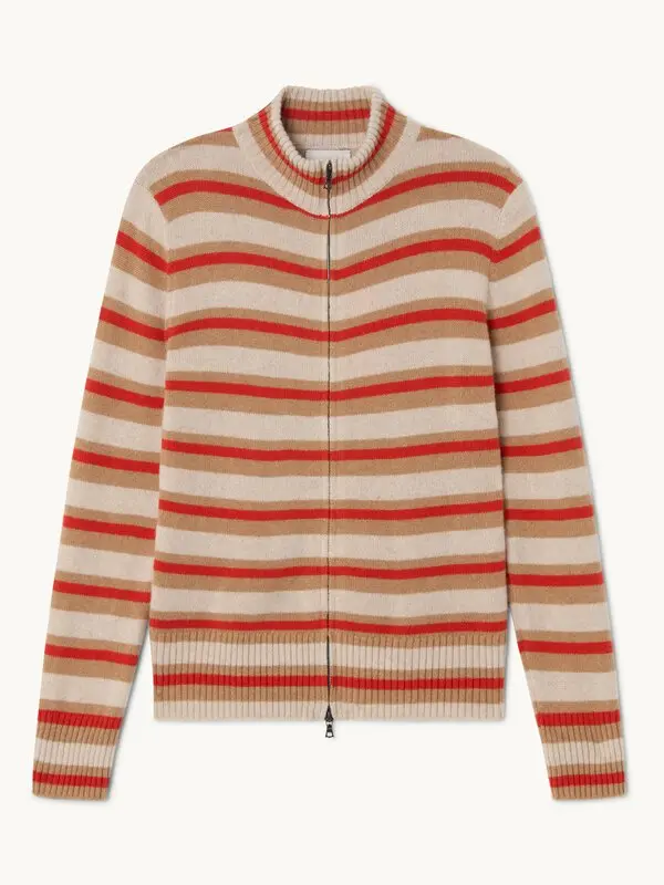 THE ELDER STATESMAN Hallie Stripe Zip Jacket - Persimmon Stripe