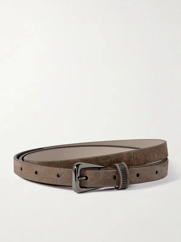 Brunello Cucinelli Bead-embellished Suede Belt - Brown