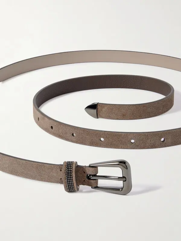 Brunello Cucinelli Bead-embellished Suede Belt - Brown