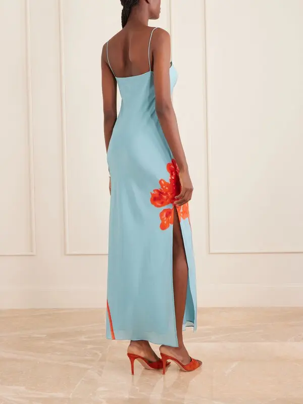 SIR. Amelie Floral-print Silk-crepe Maxi Dress - Blue