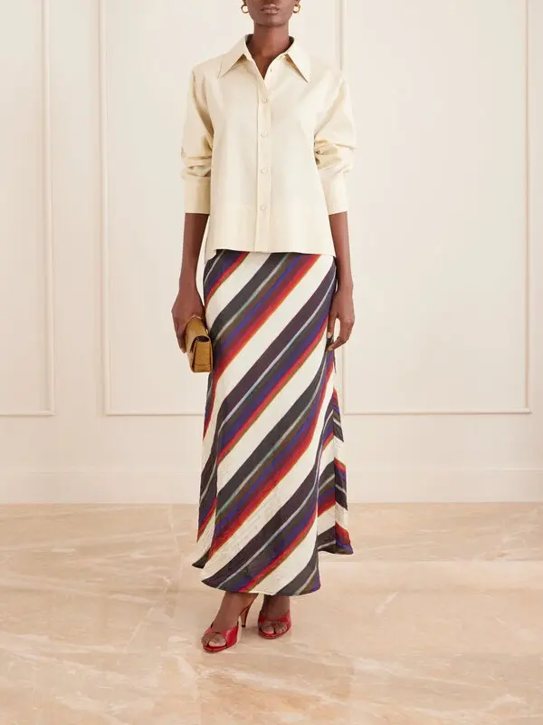 Christopher John Rogers Morris Striped Crinkle-satin Maxi Skirt