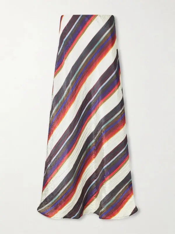 Christopher John Rogers Morris Striped Crinkle-satin Maxi Skirt