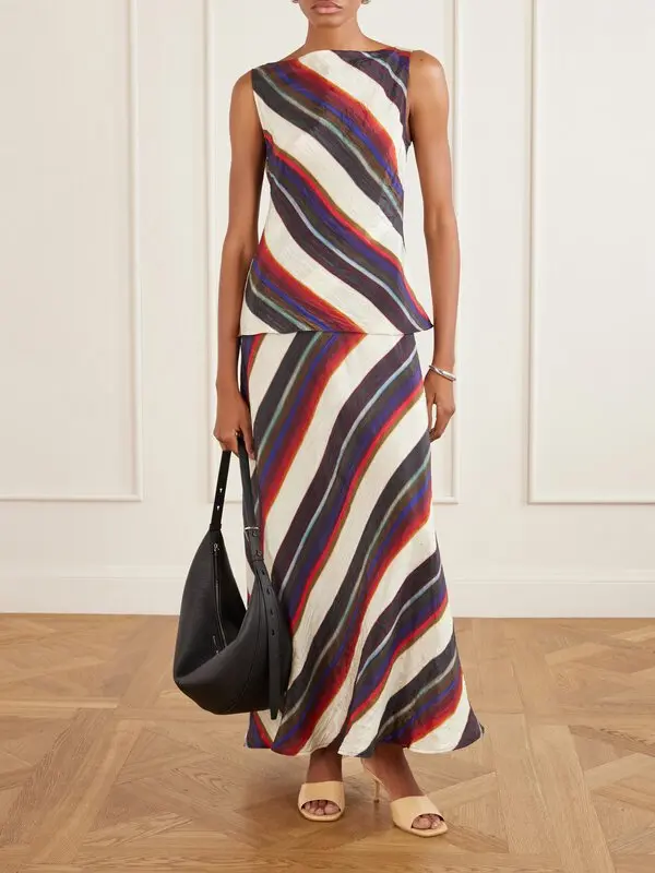 Christopher John Rogers Morris Striped Crinkle-satin Maxi Skirt