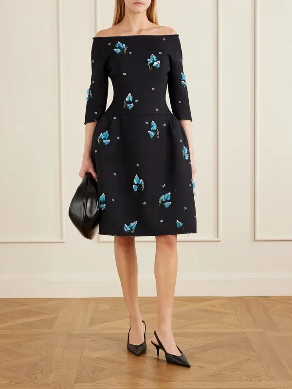 shushu tong off the shoulder dress SHUSHU/TONG Off-the-shoulder Embellished Grain de Poudre Mini Dress - Women - Navy Dresses