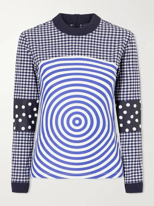 JEAN PAUL GAULTIER Ribbed-knit Trimmed Printed Top - Blue