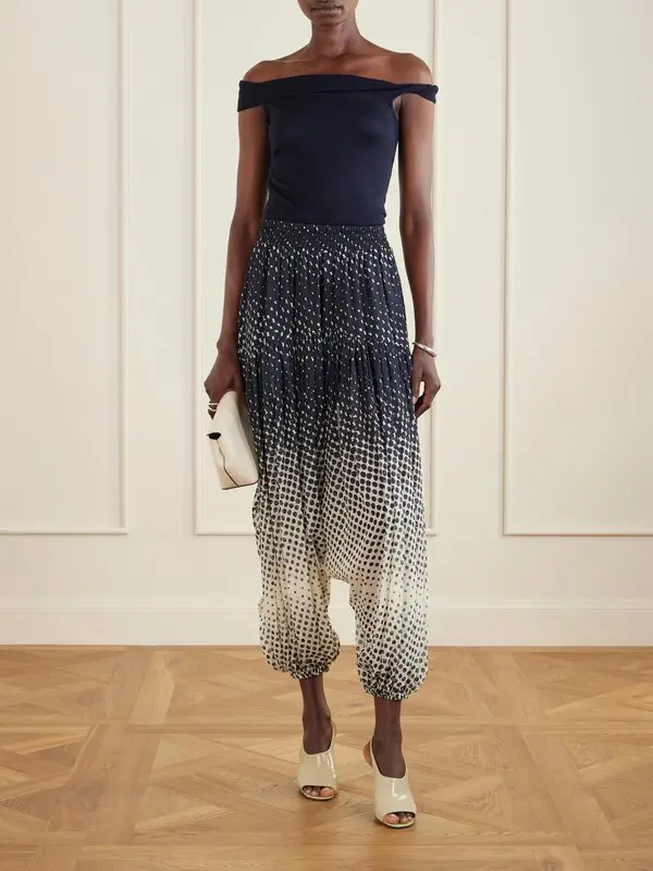 Christopher John Rogers Halftone Polka-dot Chiffon Tapered Pants