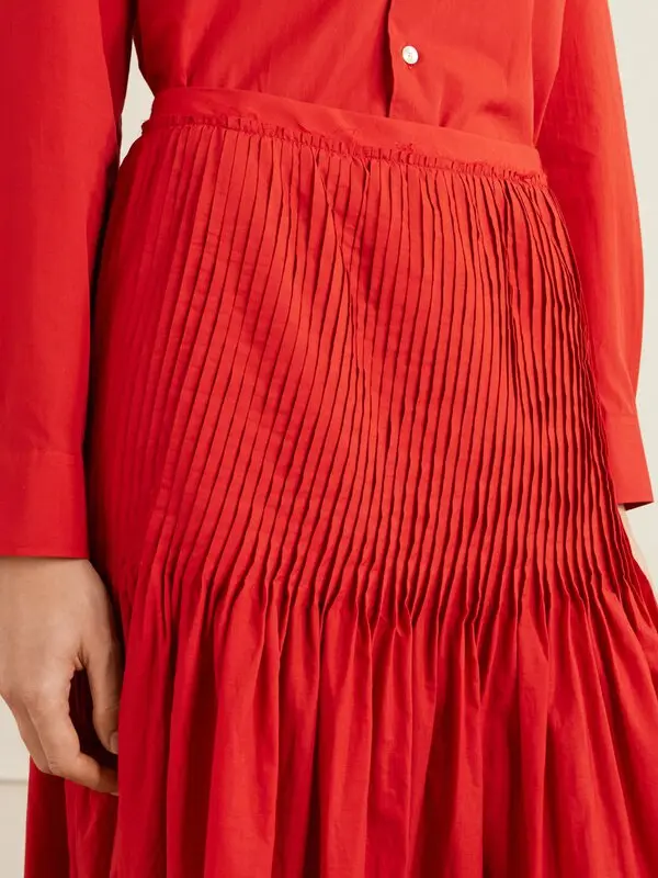 Auralee Pleated Cotton-poplin Midi Skirt