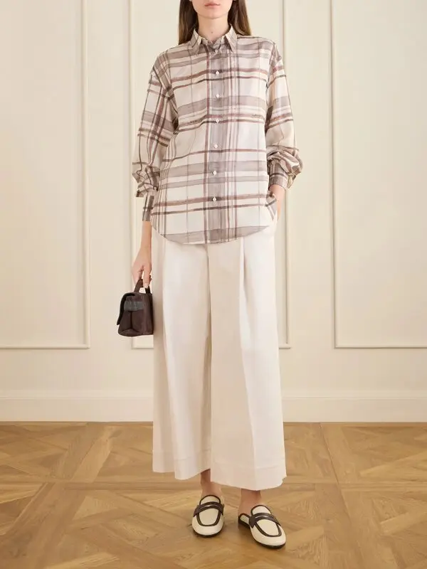 Brunello Cucinelli Cotton-blend Wide-leg Trousers - Neutrals