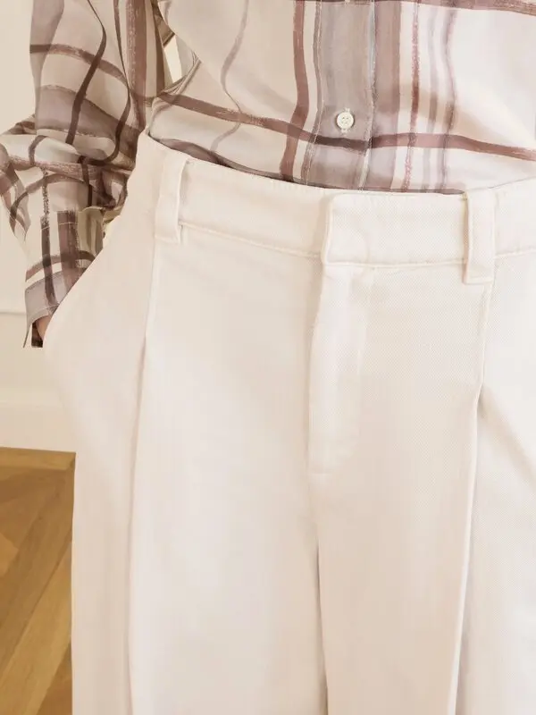 Brunello Cucinelli Cotton-blend Wide-leg Trousers - Neutrals
