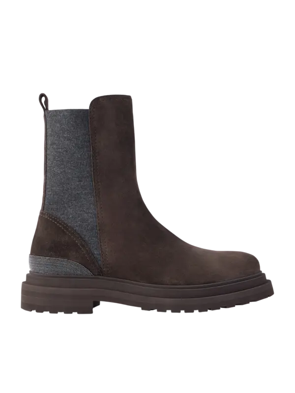Brunello Cucinelli Bead-embellished Suede Chelsea Boots - Brown