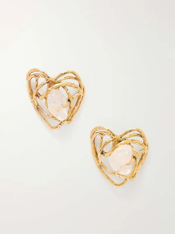 Saint Laurent Bo Coeur Quartz Clip-on Earrings - Gold