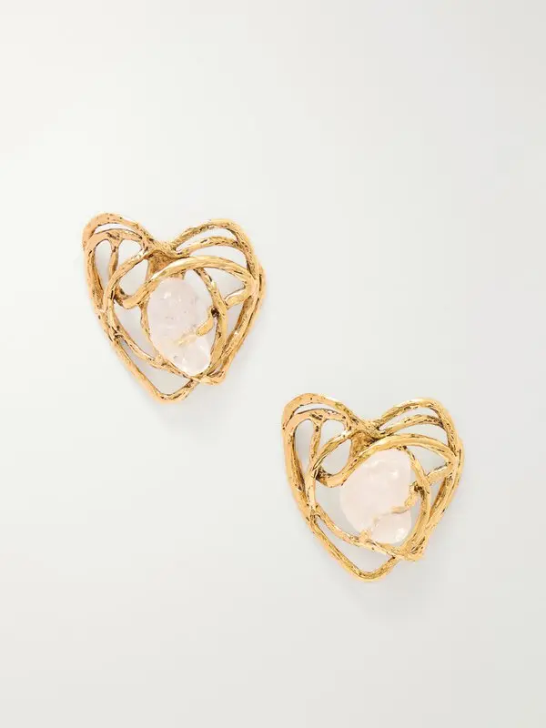 Saint Laurent Bo Coeur -tone Quartz Clip-on Earrings - Gold