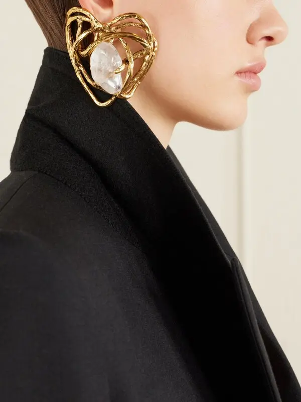 Saint Laurent Bo Coeur -tone Quartz Clip-on Earrings