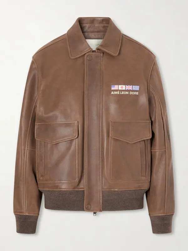 Aimé Leon Dore World's Borough Printed Leather Jacket