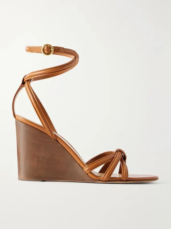 GIANVITO ROSSI 85 Leather Wooden Wedge Sandals - Brown