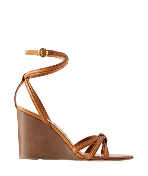 GIANVITO ROSSI 85 Leather Wooden Wedge Sandals - Brown