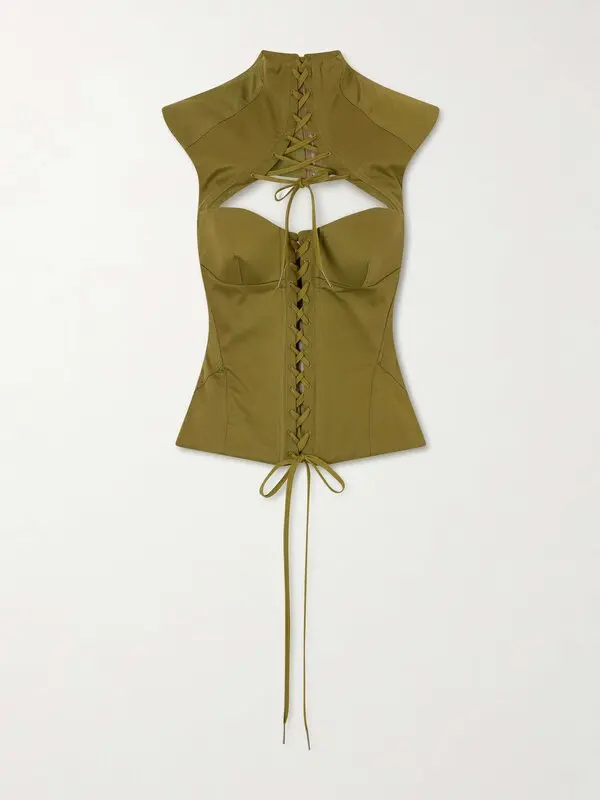 Alexander McQueen Cut-out Cotton-twill Top - Army Green