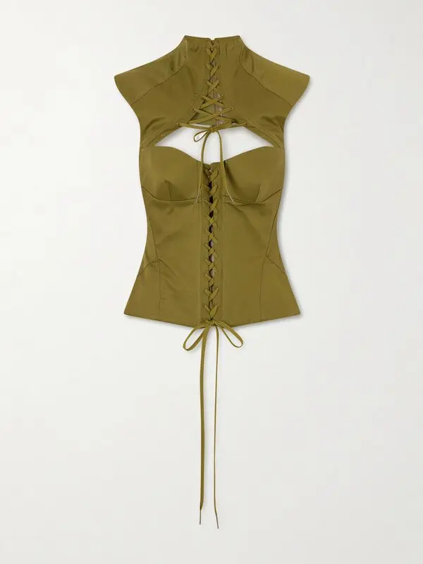 Alexander McQueen Cut-out Cotton-twill Top - Green