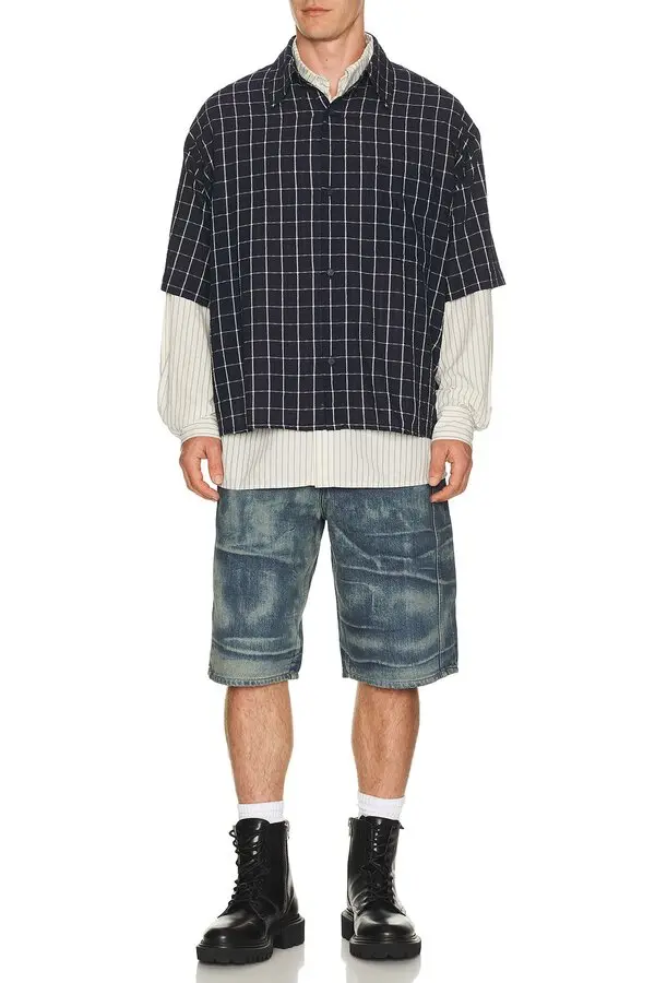 WON HUNDRED Maza Check Short Sleeve Shirt In Navy
