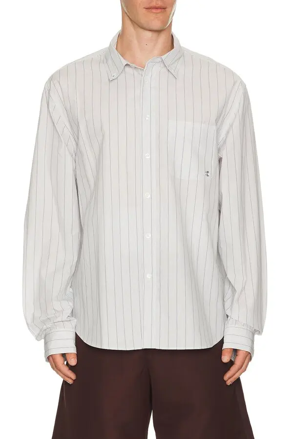 VOWELS Long Sleeve Striped Button Down Shirt - Grey