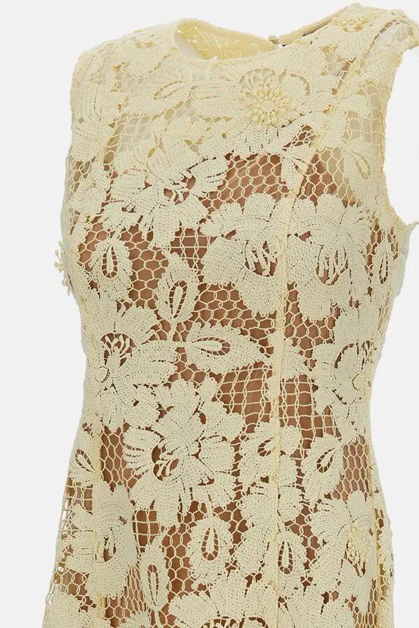 SELF-PORTRAIT Crochet Lace Midi Dress - Yellow