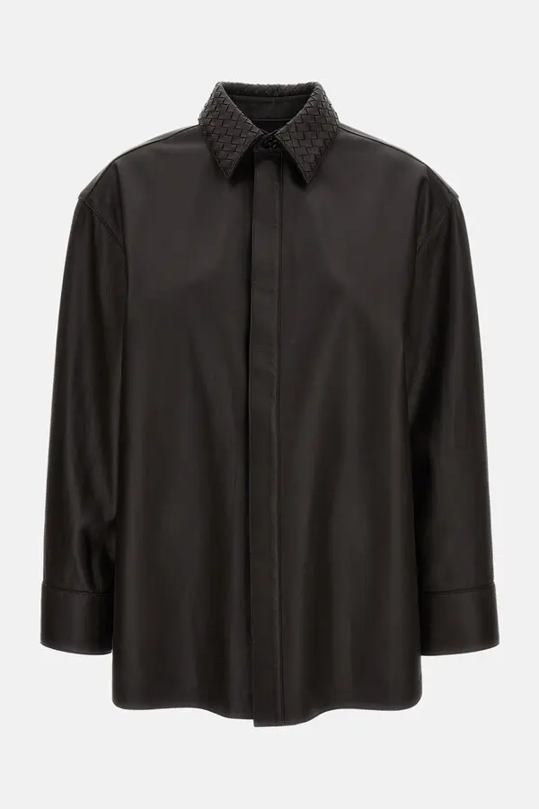 Bottega Veneta Semi-glossy Leather Shirt - Brown