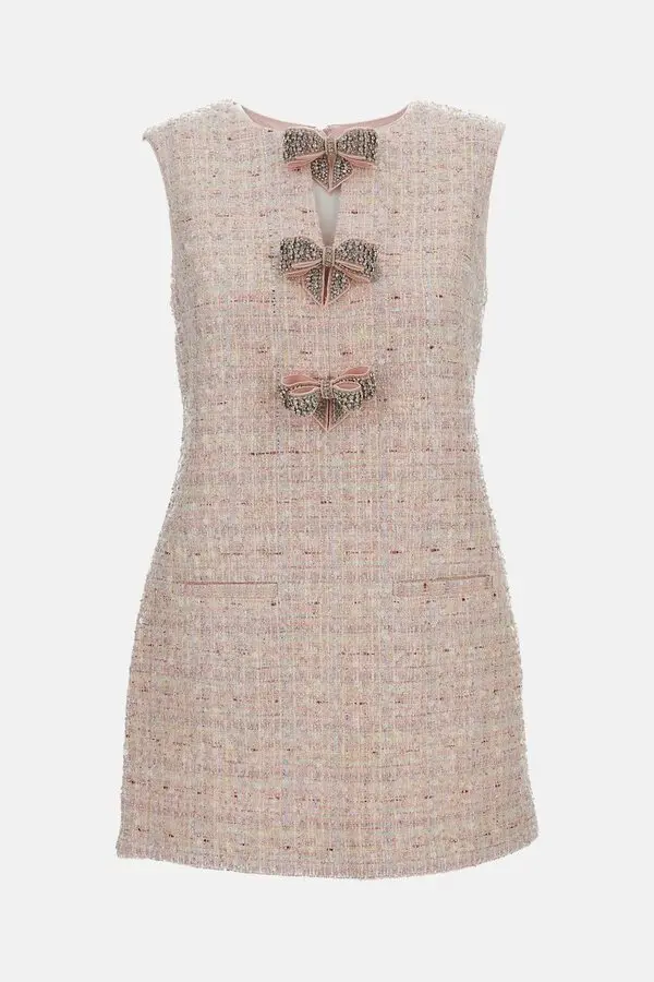 SELF-PORTRAIT Mini Dress With Sequins And Bows - Rose