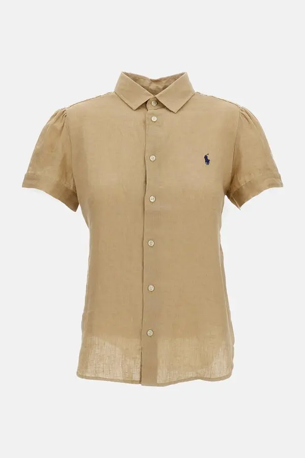 Polo Ralph Lauren Camicia In Lino A Maniche Corte - Beige