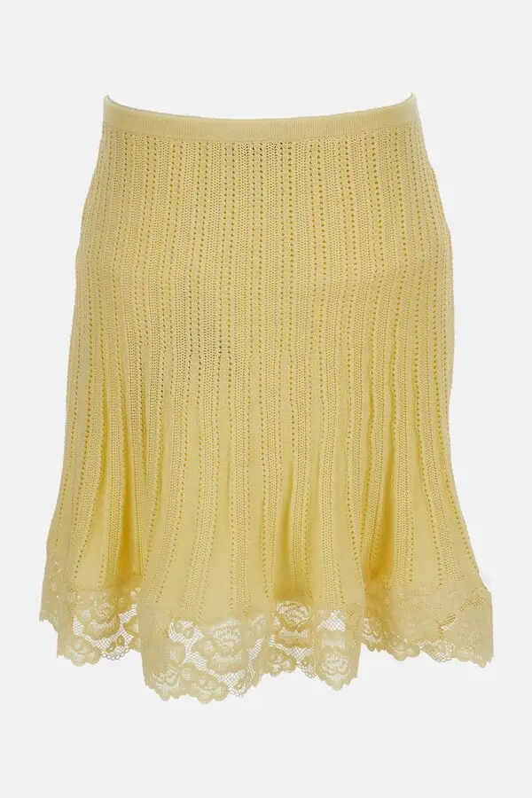 SELF-PORTRAIT Pointelle Knit Mini Skirt - Giallo