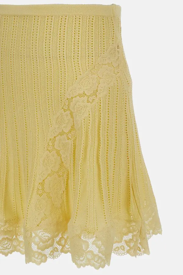 SELF-PORTRAIT Pointelle Knit Mini Skirt - Giallo