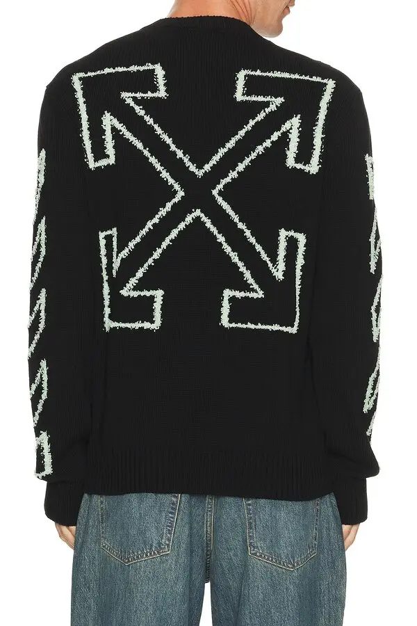 Off-White Fuzzy Knit Crew Neck Sweater - Black