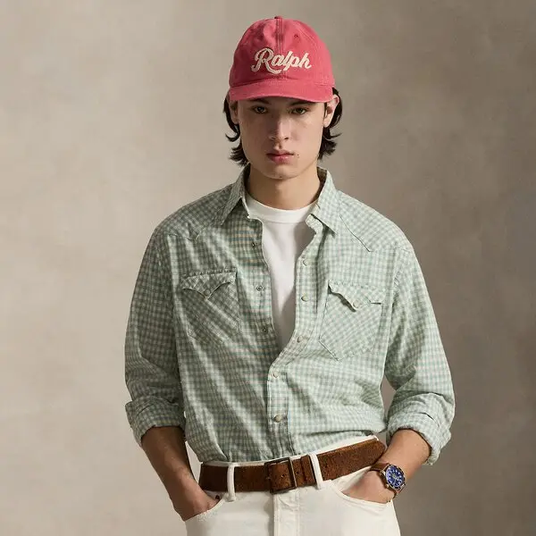 Ralph Lauren Classic Fit Checked Western Shirt - Off White Green