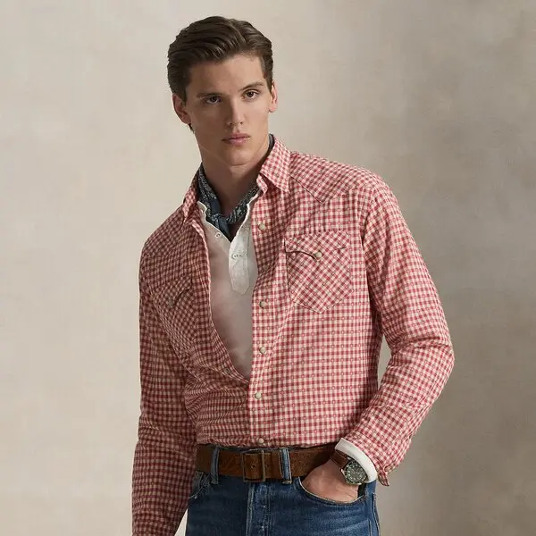 Ralph Lauren Classic Fit Checked Western Shirt - Off White Red
