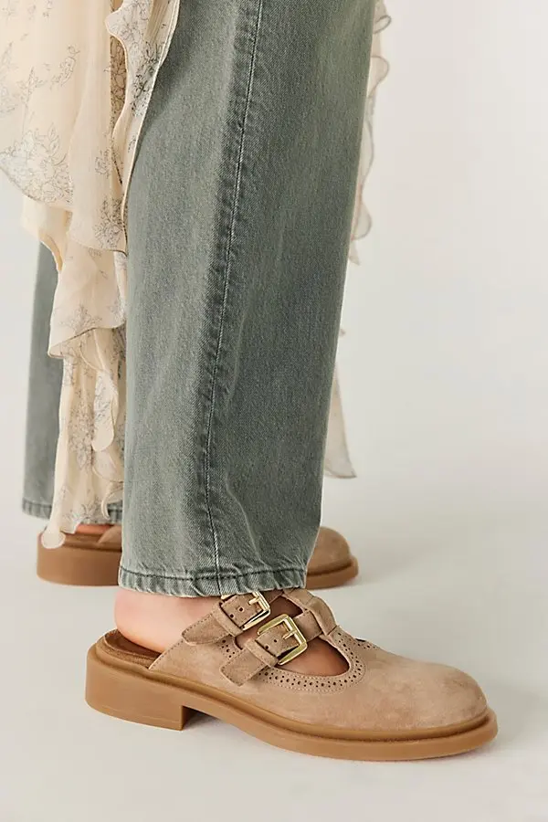 Free People Shoretown Mules - Sand Suede
