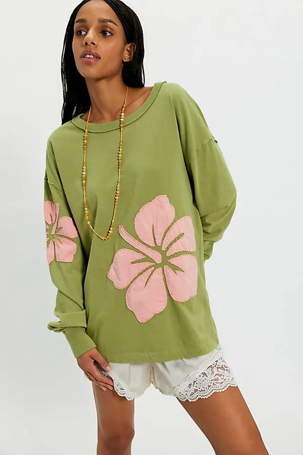 RAGABOND Hibiscus Moon Long Sleeve Tee - Green Combo