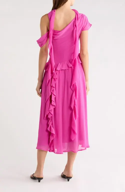 DAMSON MADDER Moxie Ruffle Asymmetric Midi Dress