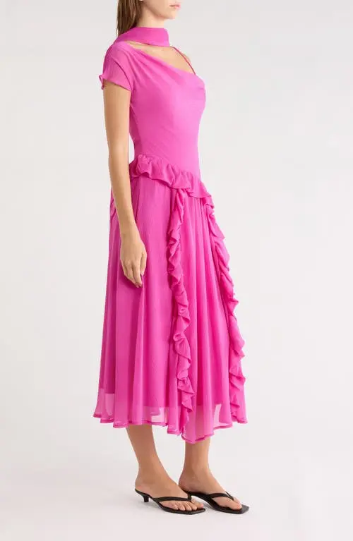 DAMSON MADDER Moxie Ruffle Asymmetric Midi Dress