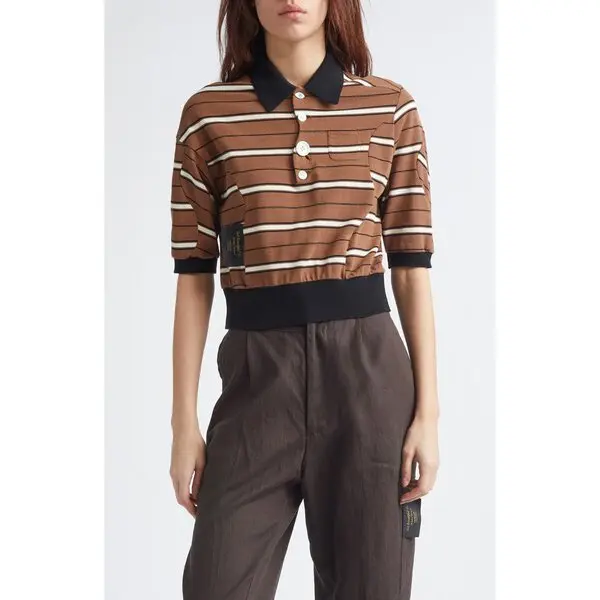 Undercover Stripe Crop Cotton Piqué Polo