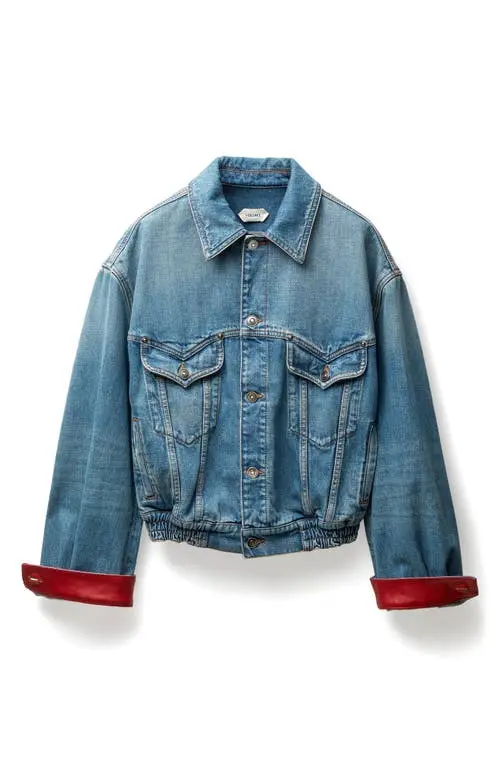 Versace Oversize Colorblock Denim And Leather Trucker Jacket - Medium Blue Red