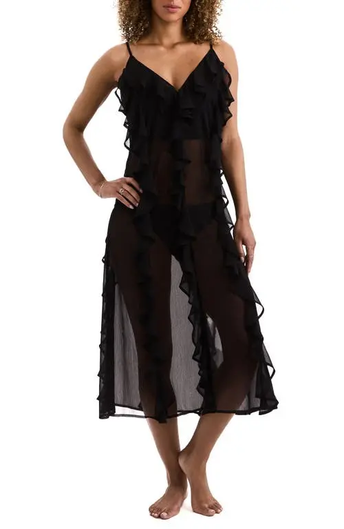 MIMI FLAMINGO Ruffle Sheer Midi Dress - Black