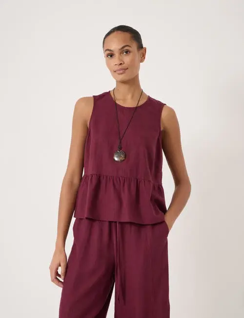 HUSH Nomie Linen Blend Peplum Top - Maroon Red