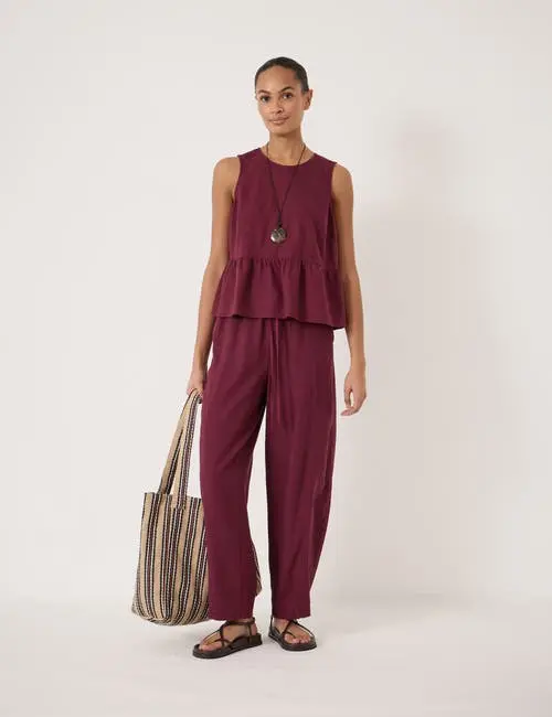 HUSH Nomie Linen Blend Peplum Top - Maroon Red