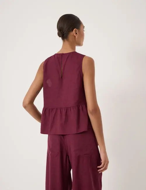 HUSH Nomie Linen Blend Peplum Top - Maroon Red