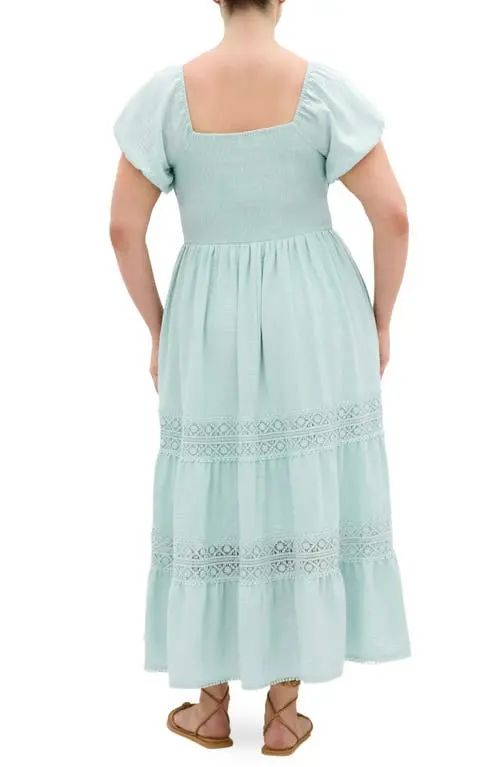 City Chic Haven Lace Trim Puff Sleeve Midi Dress - Seafoam